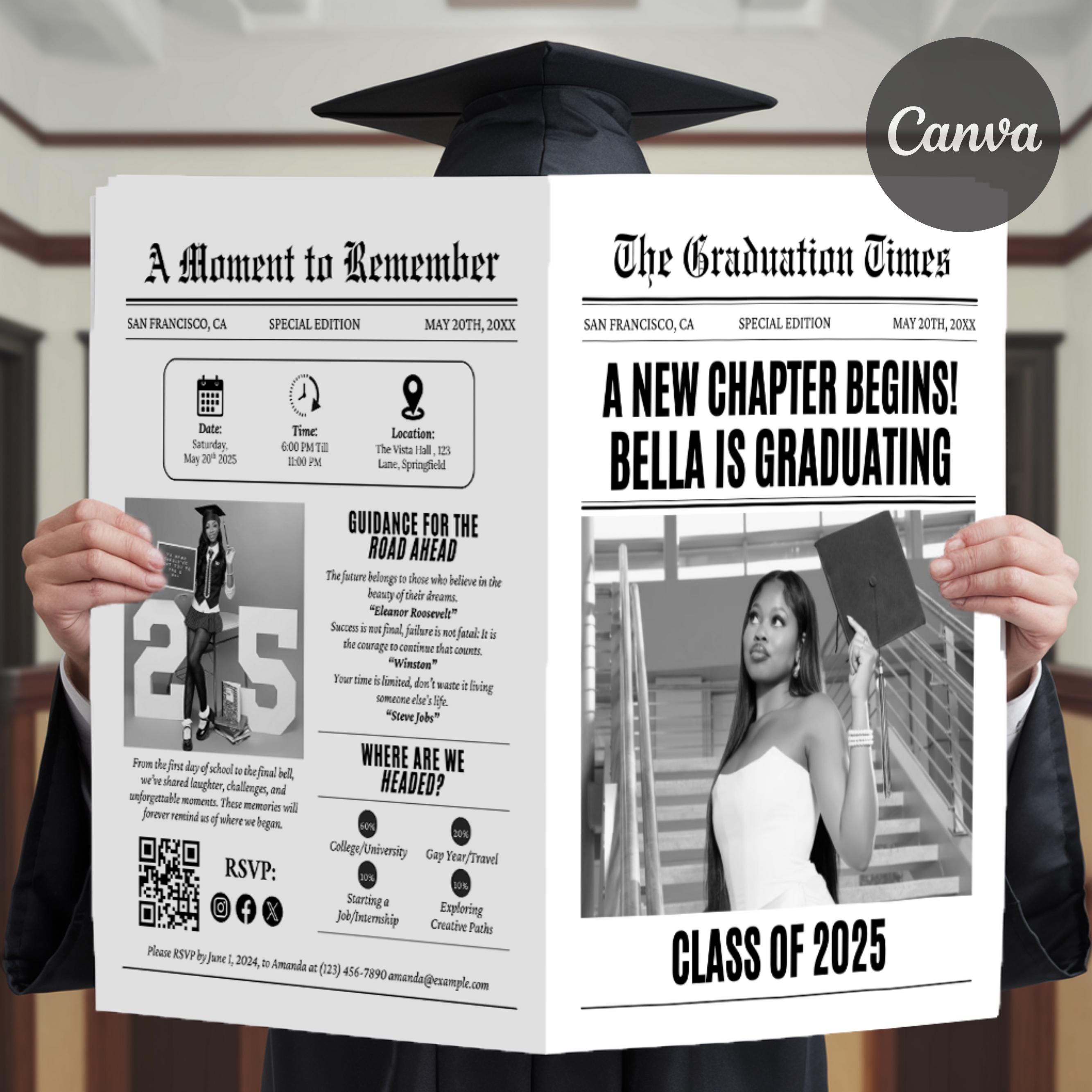 Canva Graduation Newspaper Template, Senior Newspaper Graduating 2026 ...