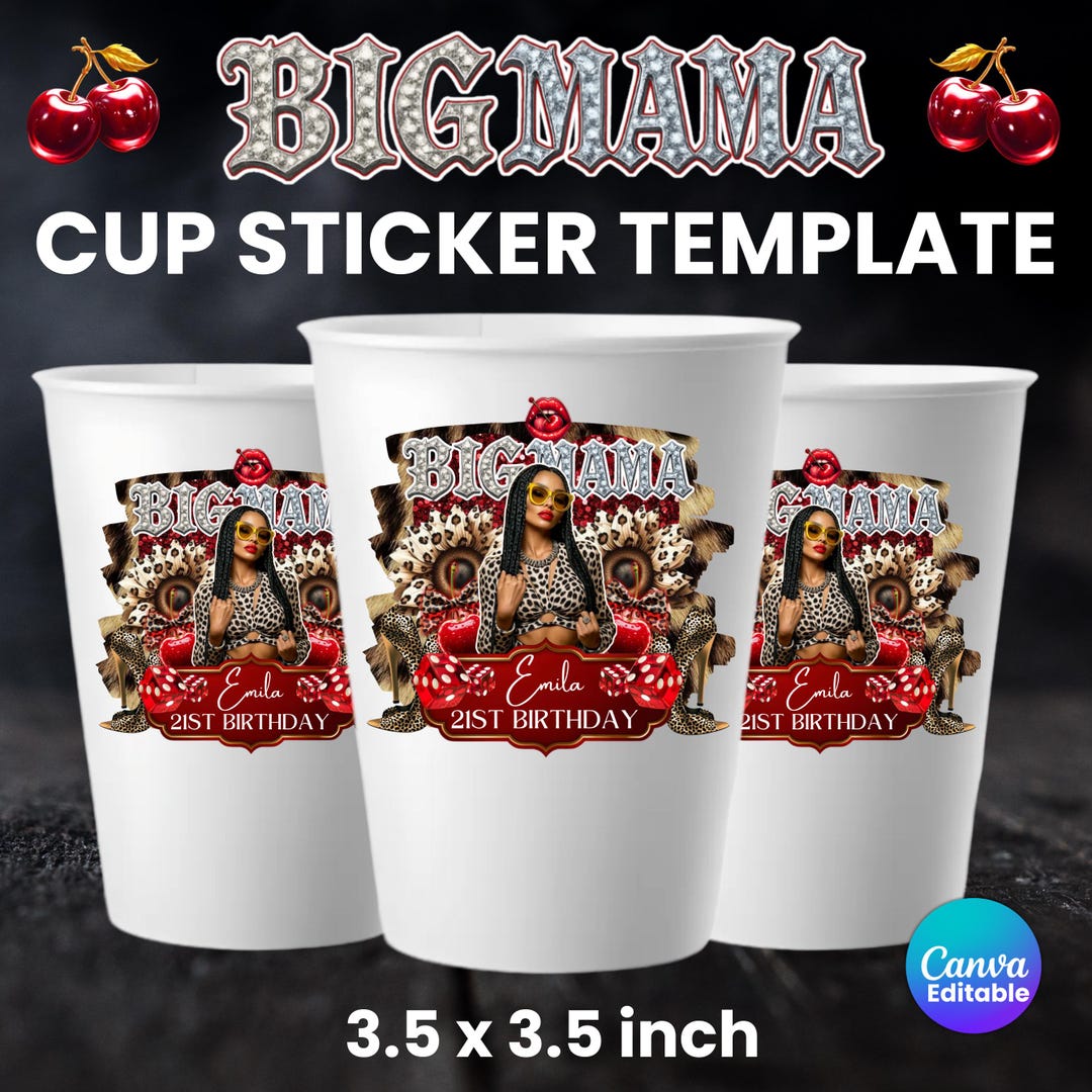 Red Cheetah Birthday Cup Sticker Template (digital Download) - Etsy