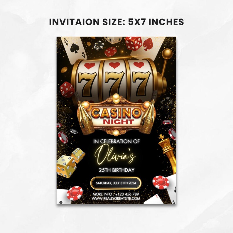 Casino Birthday Invitation, Editable Casino Theme Birthday Invitation ...