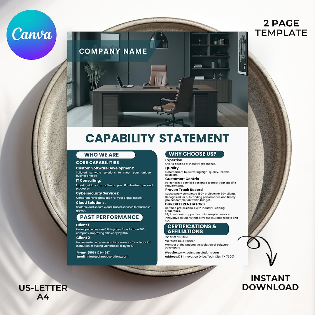 Capability Statement Template Canva,corporate Flyer,editable Business Capability Statement ...