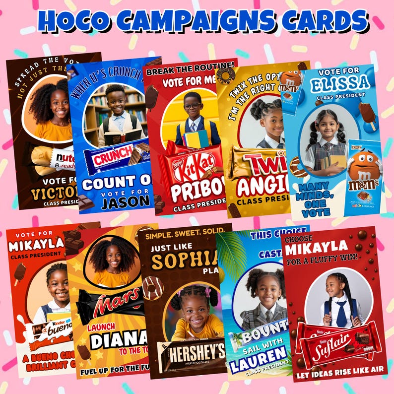 Homecoming Candy Card Template, Election Campaign Treat Tags (digital ...