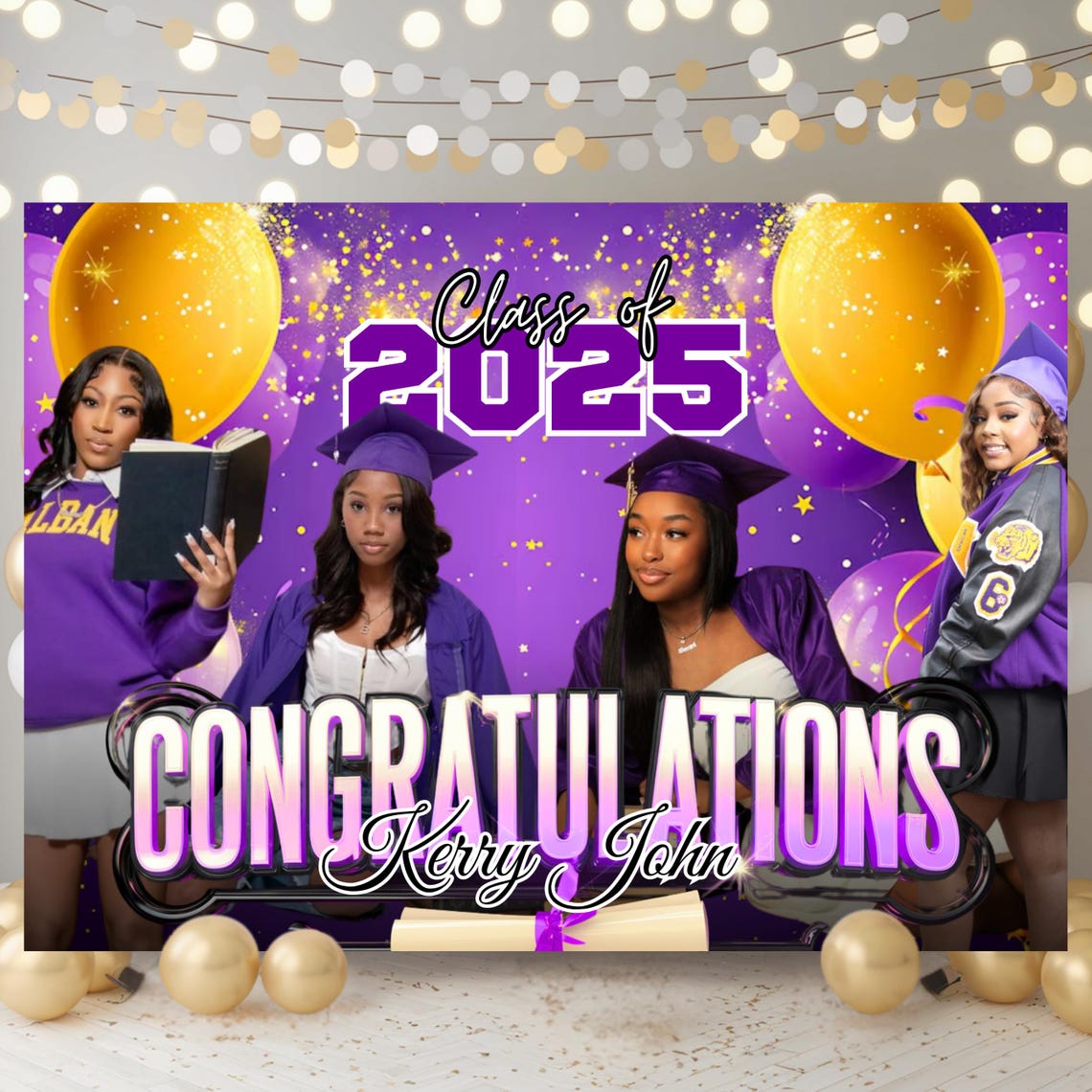 Graduation Backdrop Bundle, 4 Editable Graduate Backdrops, Canva Grad ...