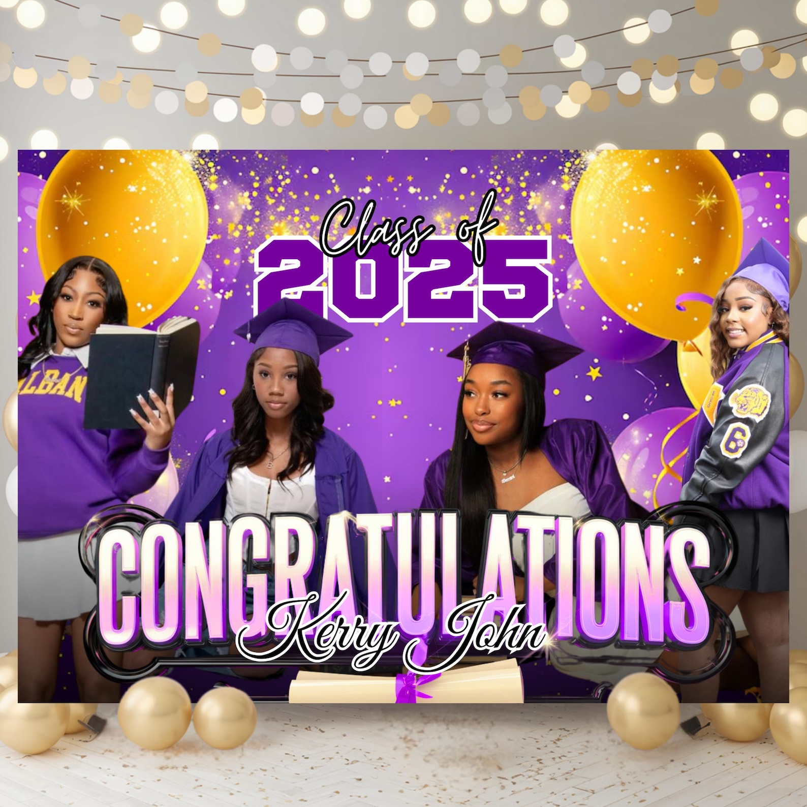 Graduation Backdrop Bundle, 4 Editable Graduate Backdrops, Canva Grad ...