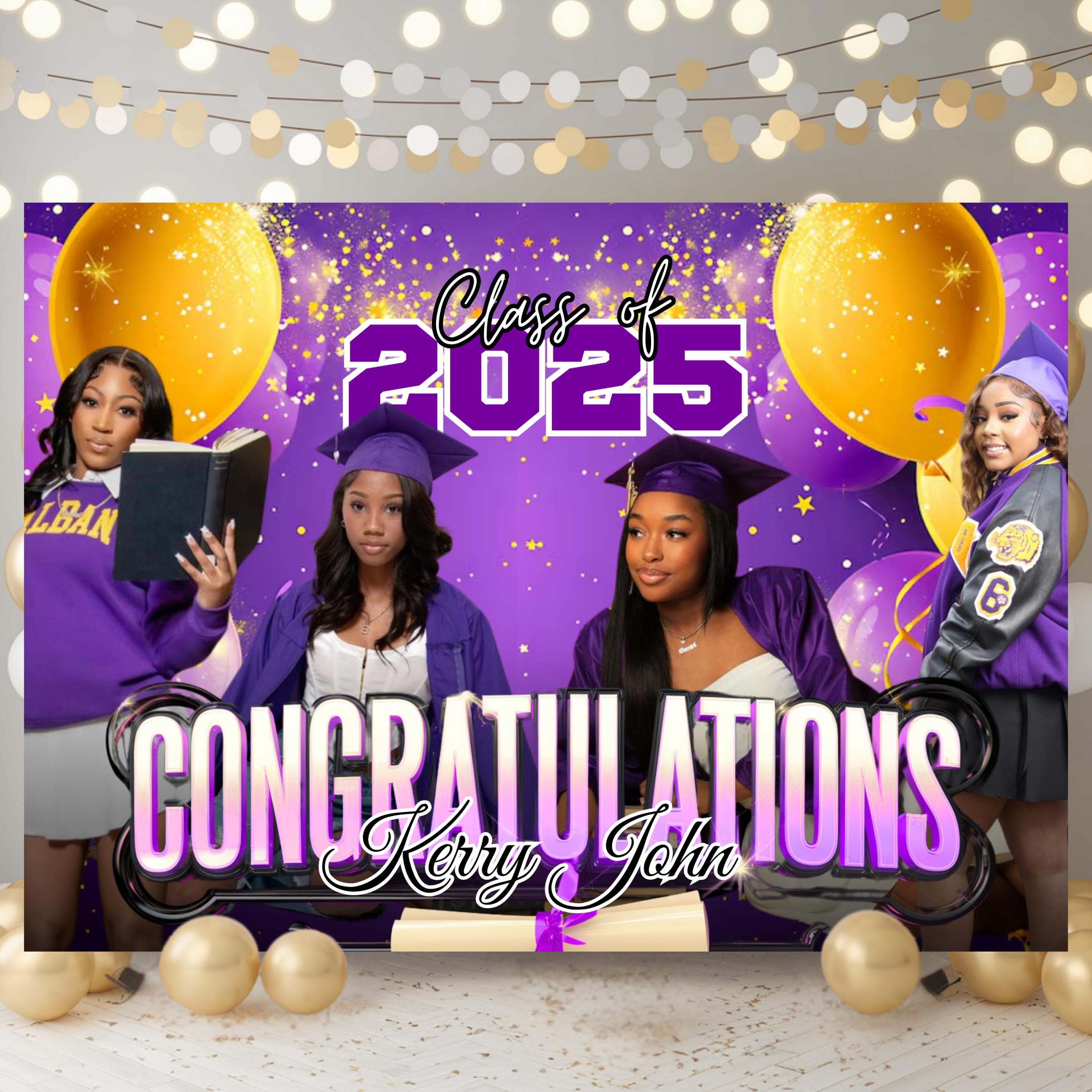 Graduation Backdrop Bundle, 4 Editable Graduate Backdrops, Canva Grad ...