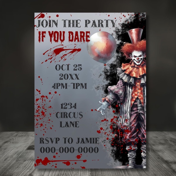 Halloween Clown Digital Invite - Etsy