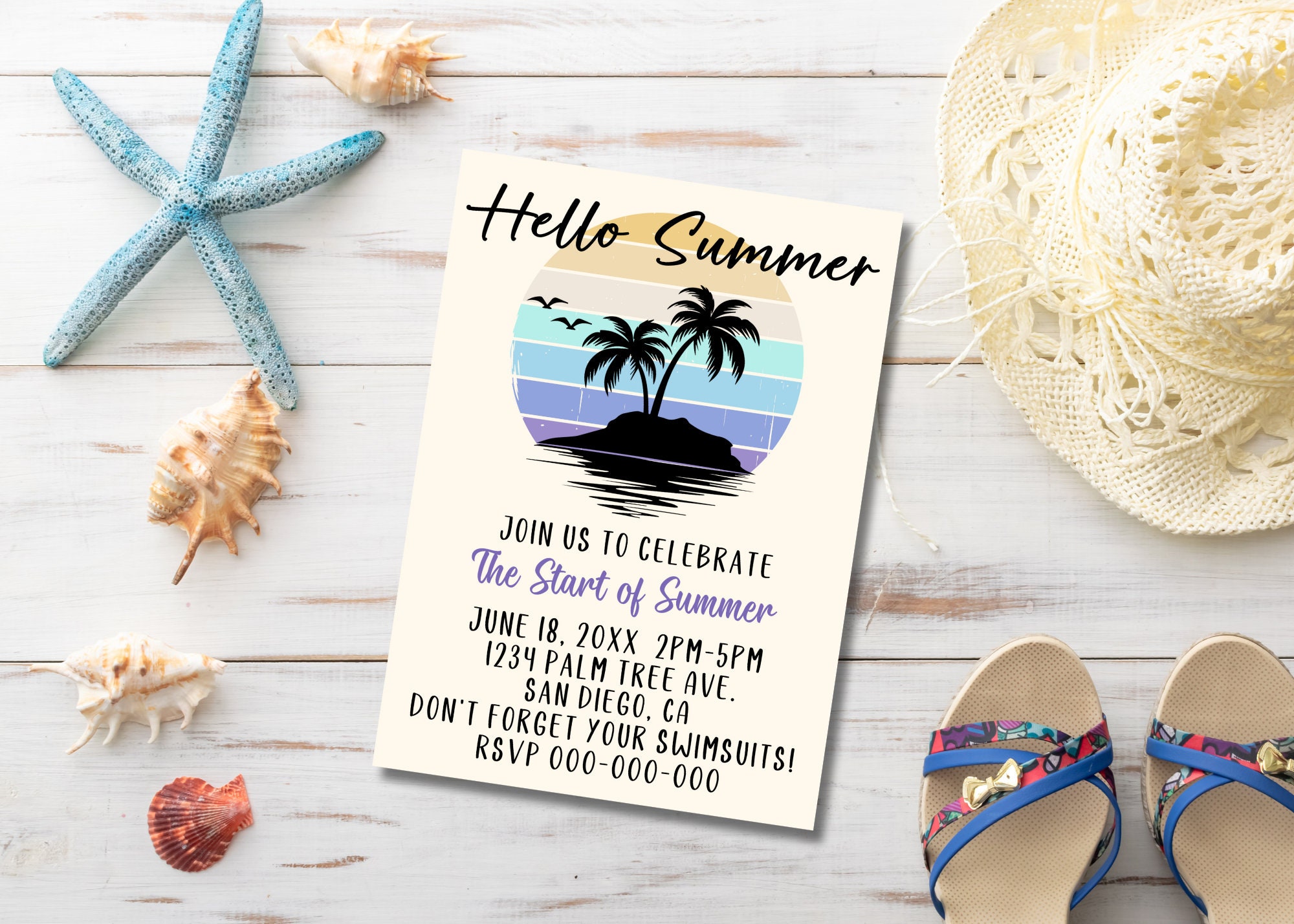 Hello Summer Invitation- Instant Digital Download, Editable Template ...