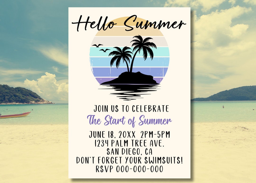 Hello Summer Invitation- Instant Digital Download, Editable Template ...
