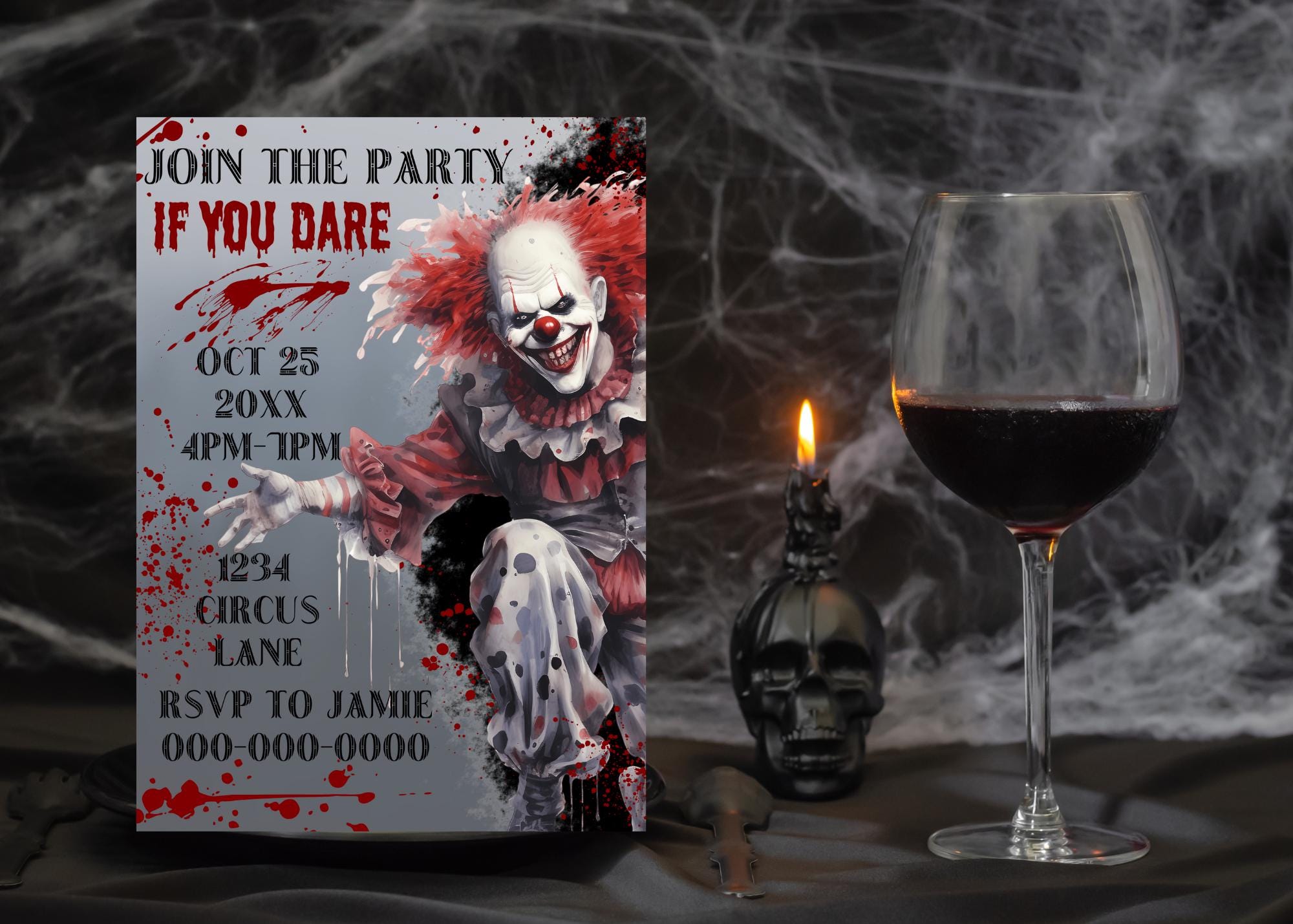 Halloween Party Invitation Digital - Circus Carnival Clown, Spooky ...