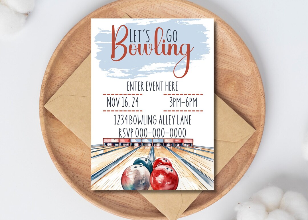 Instant DIGITAL Download, Editable Invitation Template- Bowling Invite ...