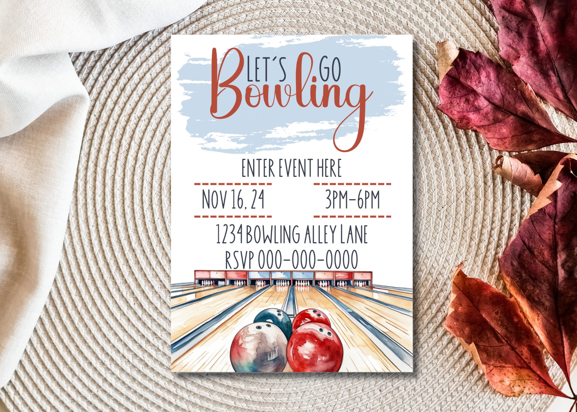 Instant DIGITAL Download, Editable Invitation Template- Bowling Invite ...