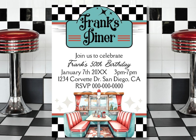 Diner Invitation - 50's Theme Party - Sock Hop Party - Soda Shop ...