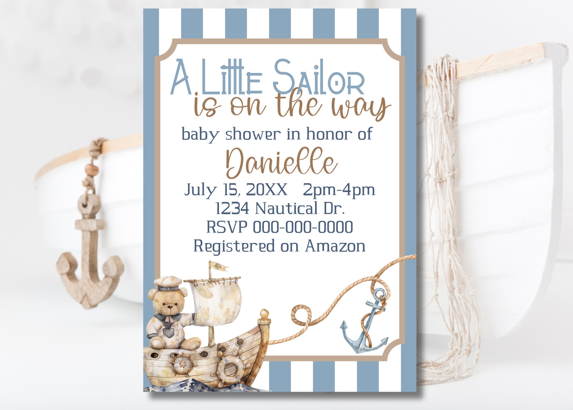 Nautical Baby Shower Invitation - Instant Digital Download, Editable ...