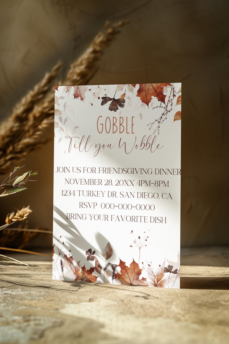 Friendsgiving Invitation - Gobble Till You Wobble - Thanksgiving Dinner ...