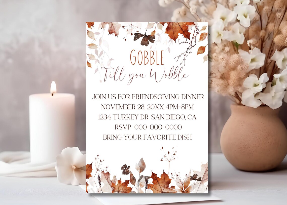 Friendsgiving Invitation - Gobble Till You Wobble - Thanksgiving Dinner ...