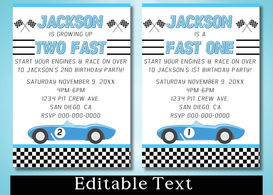 Race Car Party Invitation Template - Printable Birthday Invite, Blue ...