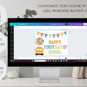 Happy First Day of School Poster, Door Sign 28x18, Instant Digital ...