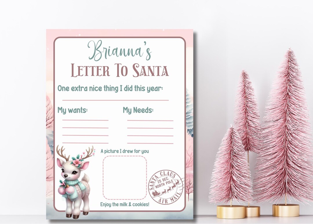 PRINTABLE Letter to Santa - Santa Mail - Pink Reindeer - Dear Santa ...