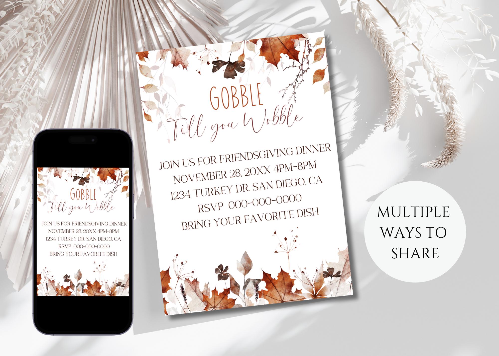 Friendsgiving Invitation - Gobble Till You Wobble - Thanksgiving Dinner ...