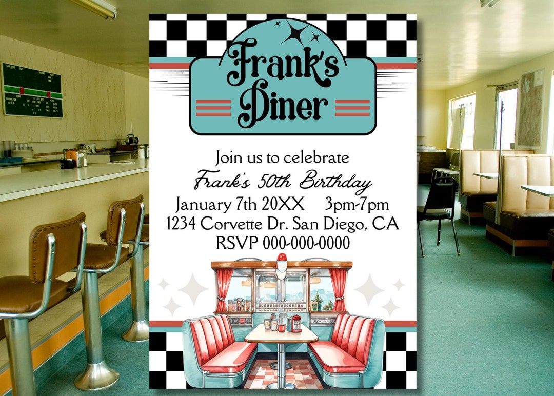 Diner Invitation - 50's Theme Party - Sock Hop Party - Soda Shop ...