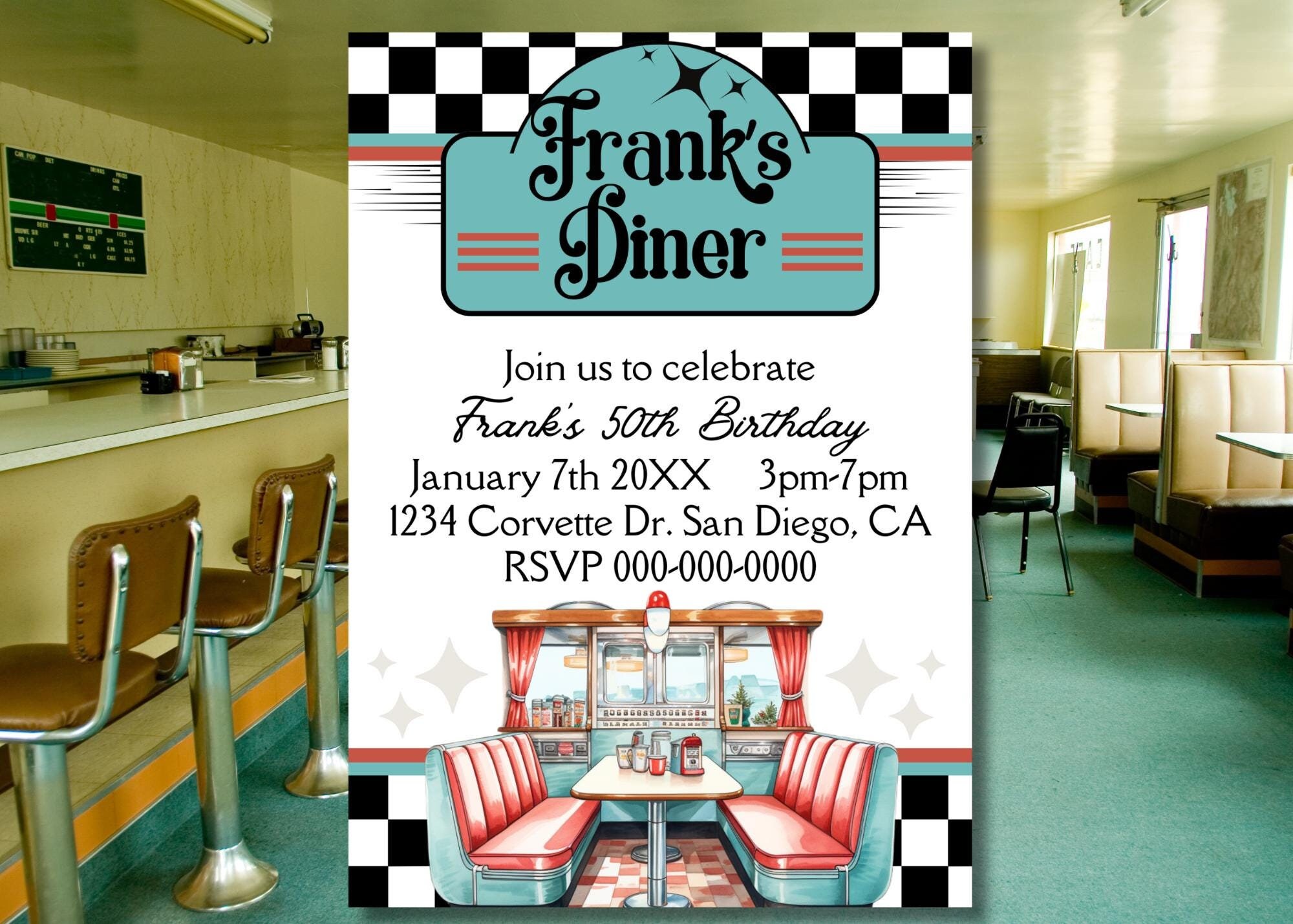 Diner Invitation - 50's Theme Party - Sock Hop Party - Soda Shop ...
