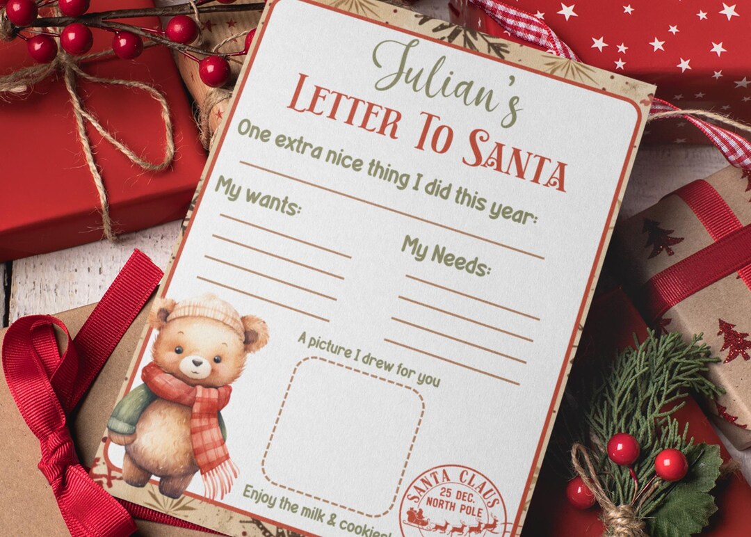 Christmas List Template - Printable Christmas Wish List, Santa Letter ...