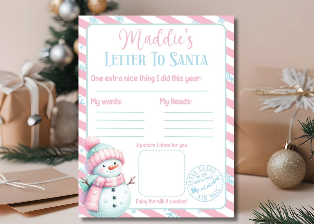 Christmas List Template - Printable Christmas Wish List, Santa Letter ...