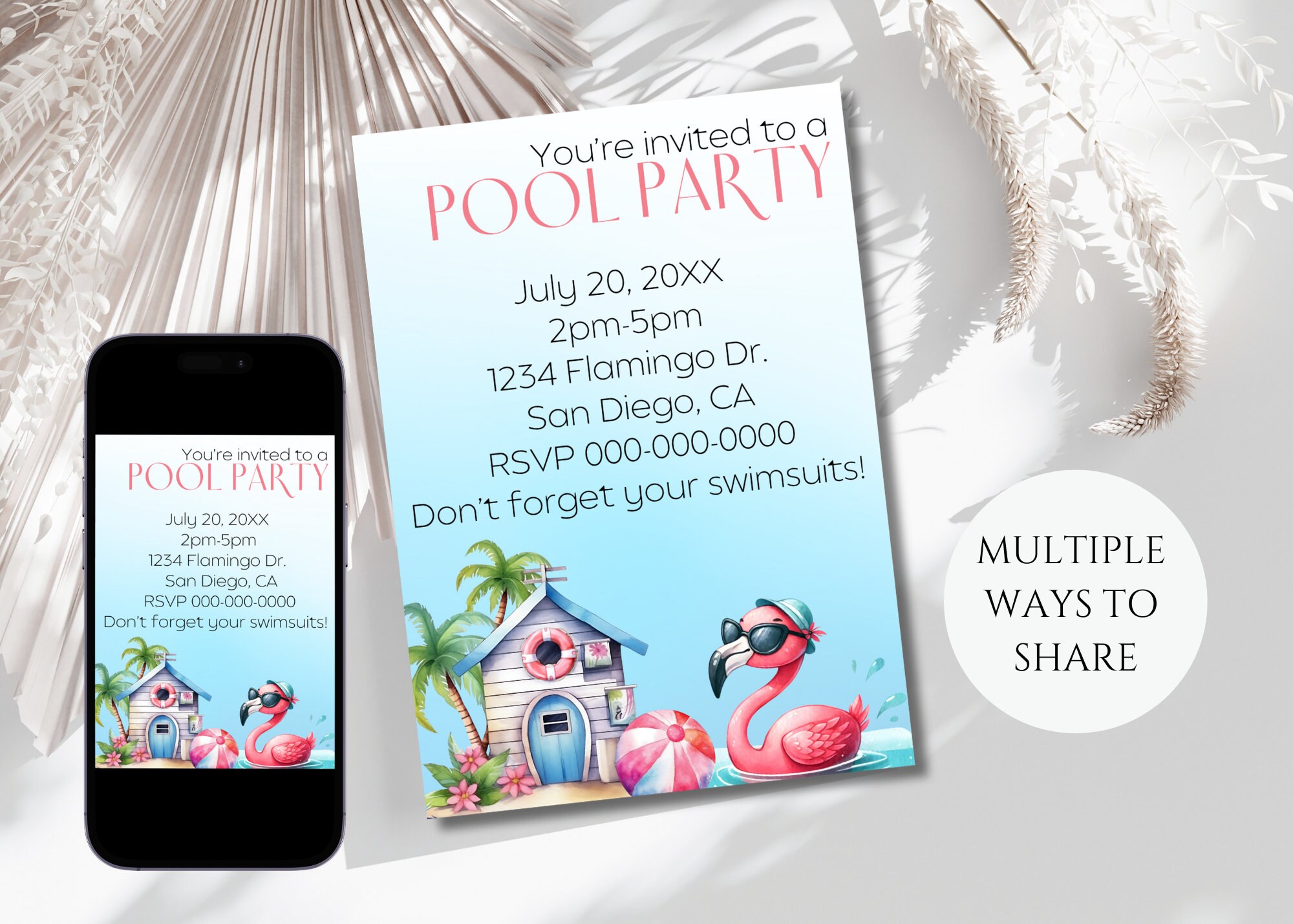Summer Pool Party Invitation Instant Digital Download, Editable ...