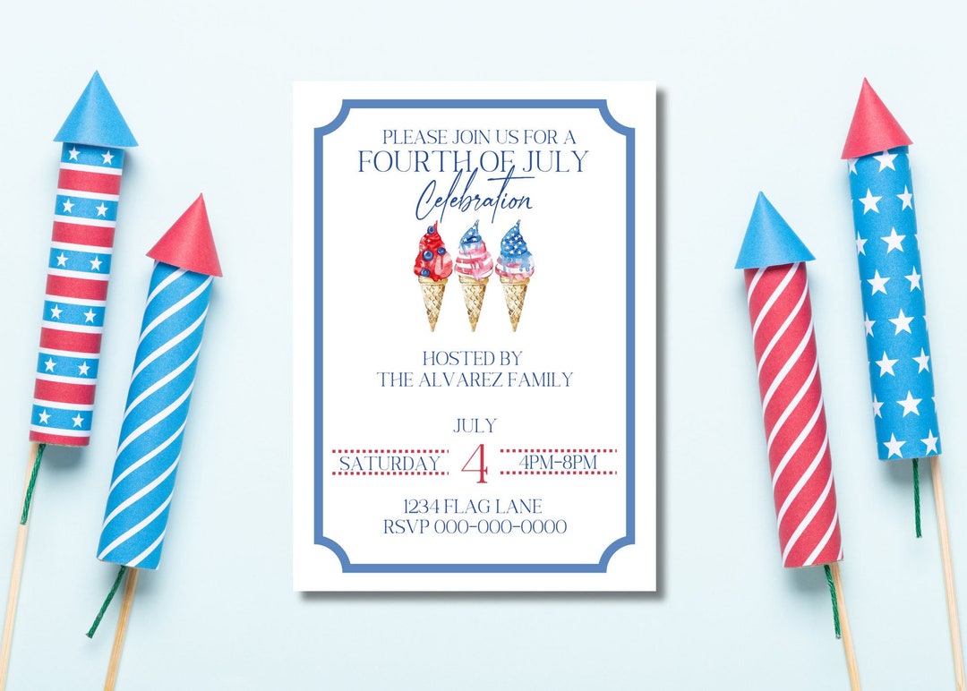 4th of July Invite- Digital Download, Editable, Printable Template ...