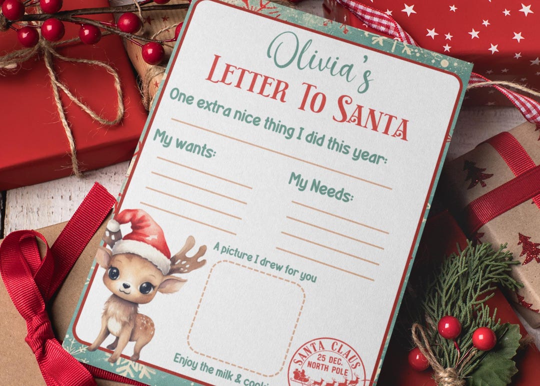 Christmas List Template - Printable Christmas Wish List, Santa Letter ...