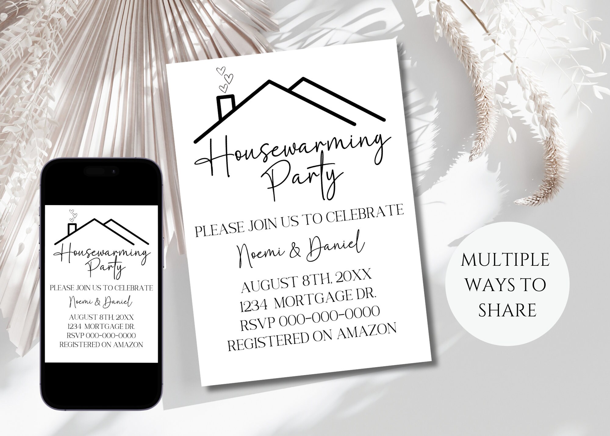 Modern Housewarming Invitation, Printable, Editable Template for New ...
