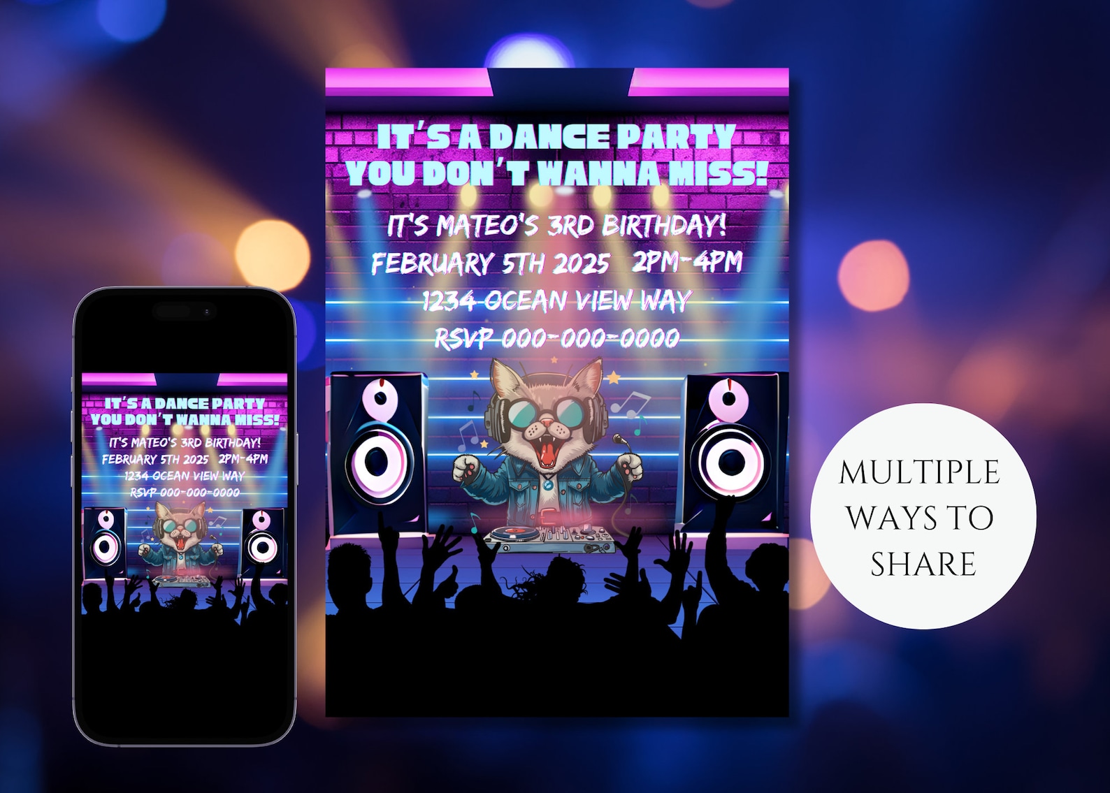 Instant DIGITAL Download, Invitation Fun Neon Dance Party, Birthday ...