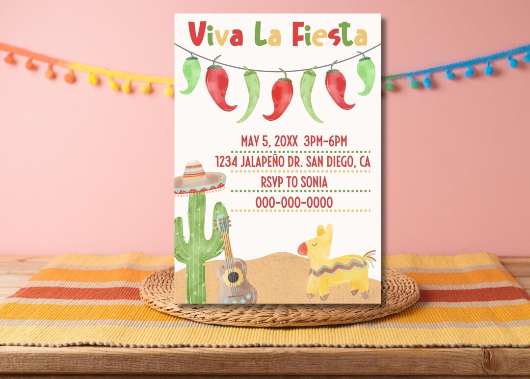 Viva La Fiesta Digital Invitation - Fiesta Theme, Pinata & Cactus ...