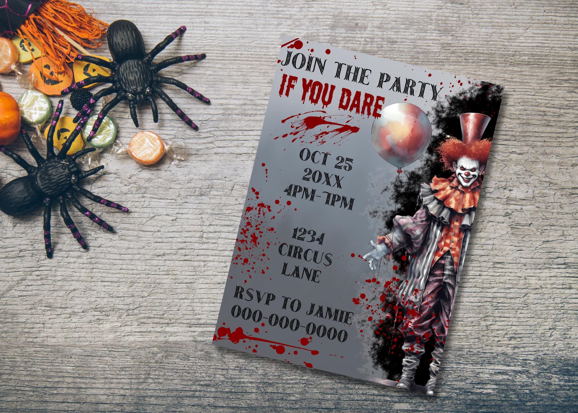 Halloween Party Invitation Digital - Circus Carnival Clown, Spooky ...