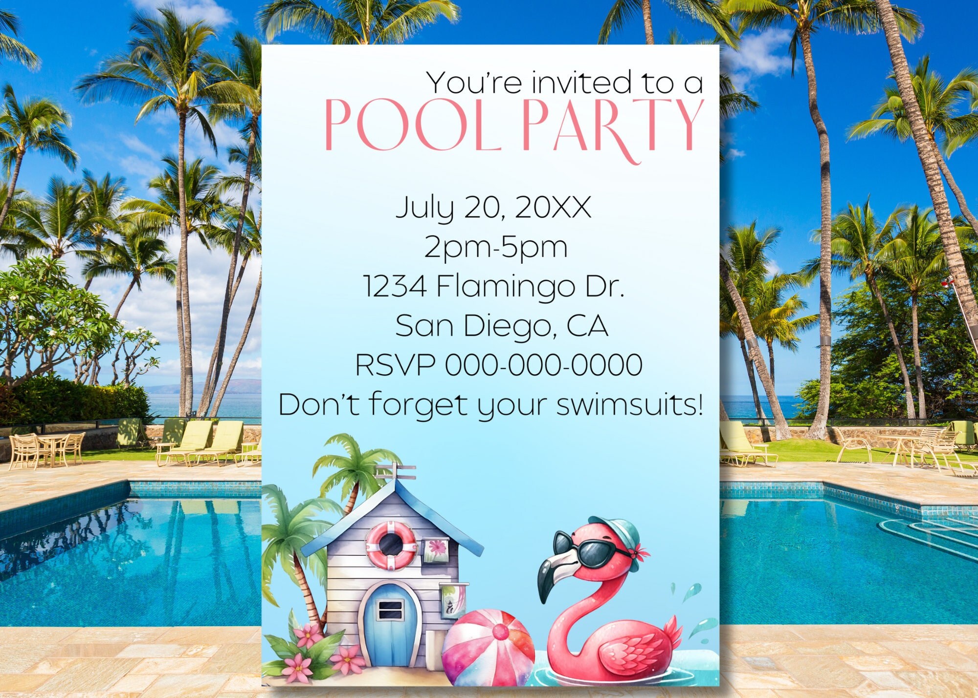 Summer Pool Party Invitation Instant Digital Download, Editable ...