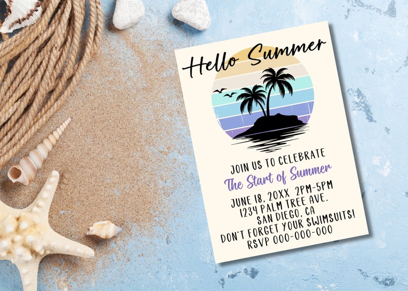 Hello Summer Invitation- Instant Digital Download, Editable Template ...