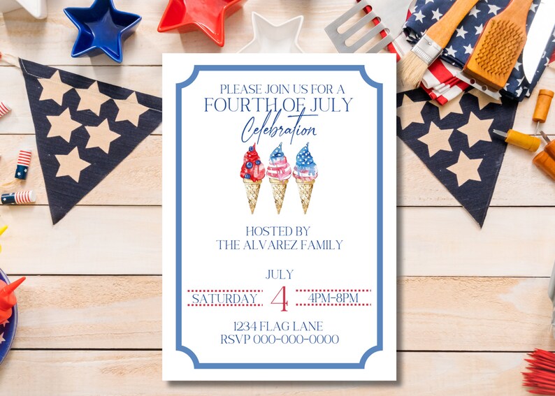 4th of July Invite Digital Download, Editable, Printable Template ...