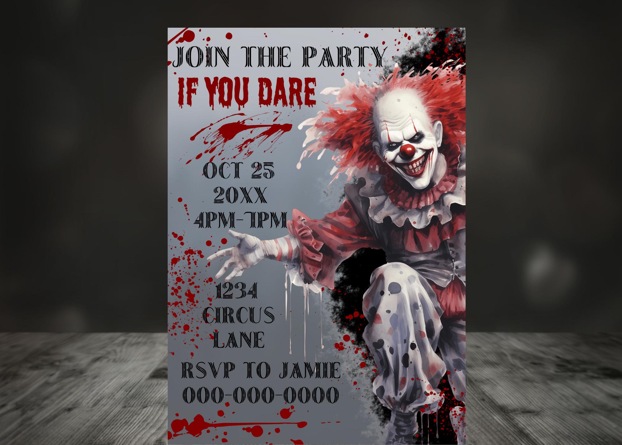 Halloween Party Invitation Digital - Circus Carnival Clown, Spooky ...