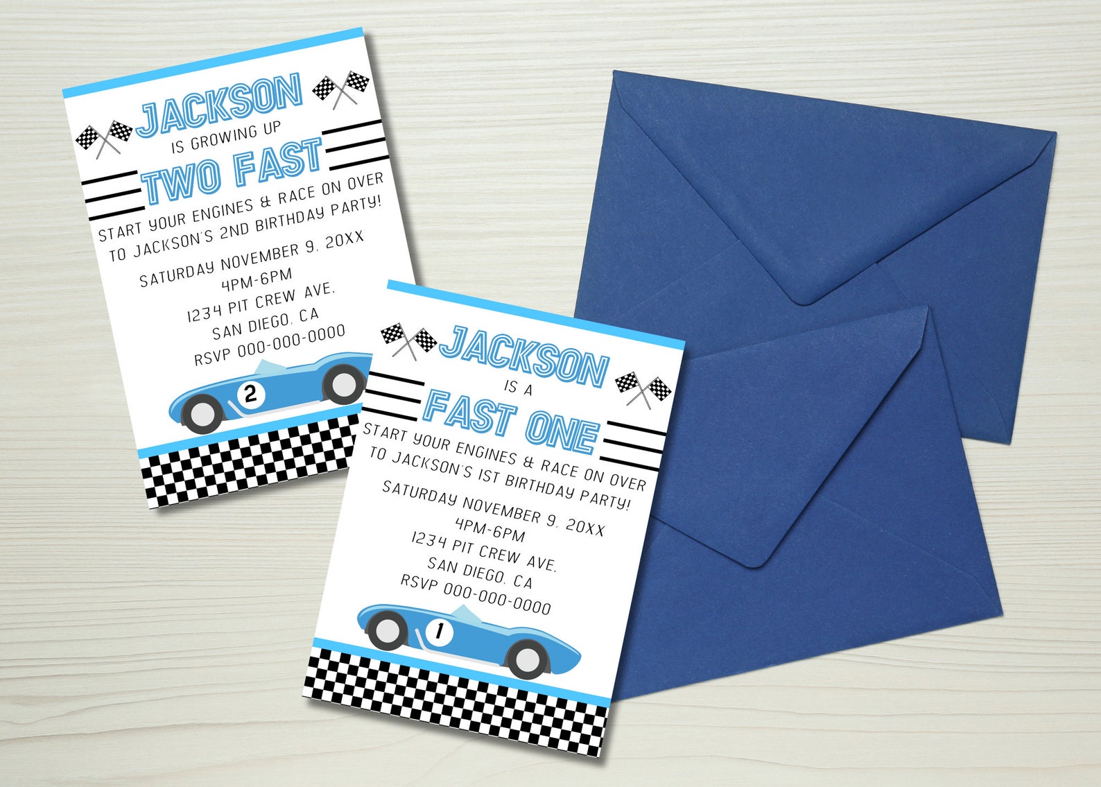 Race Car Party Invitation Template - Printable Birthday Invite, Blue ...