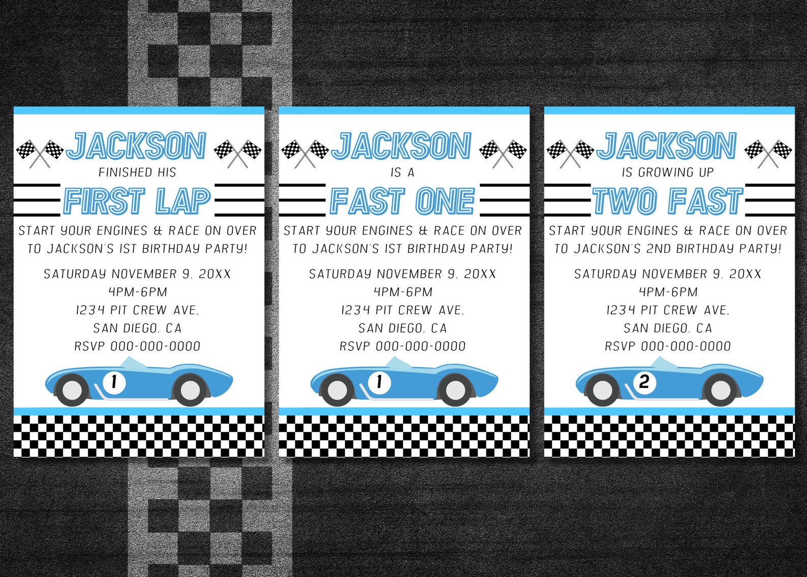 Race Car Party Invitation Template - Printable Birthday Invite, Blue ...