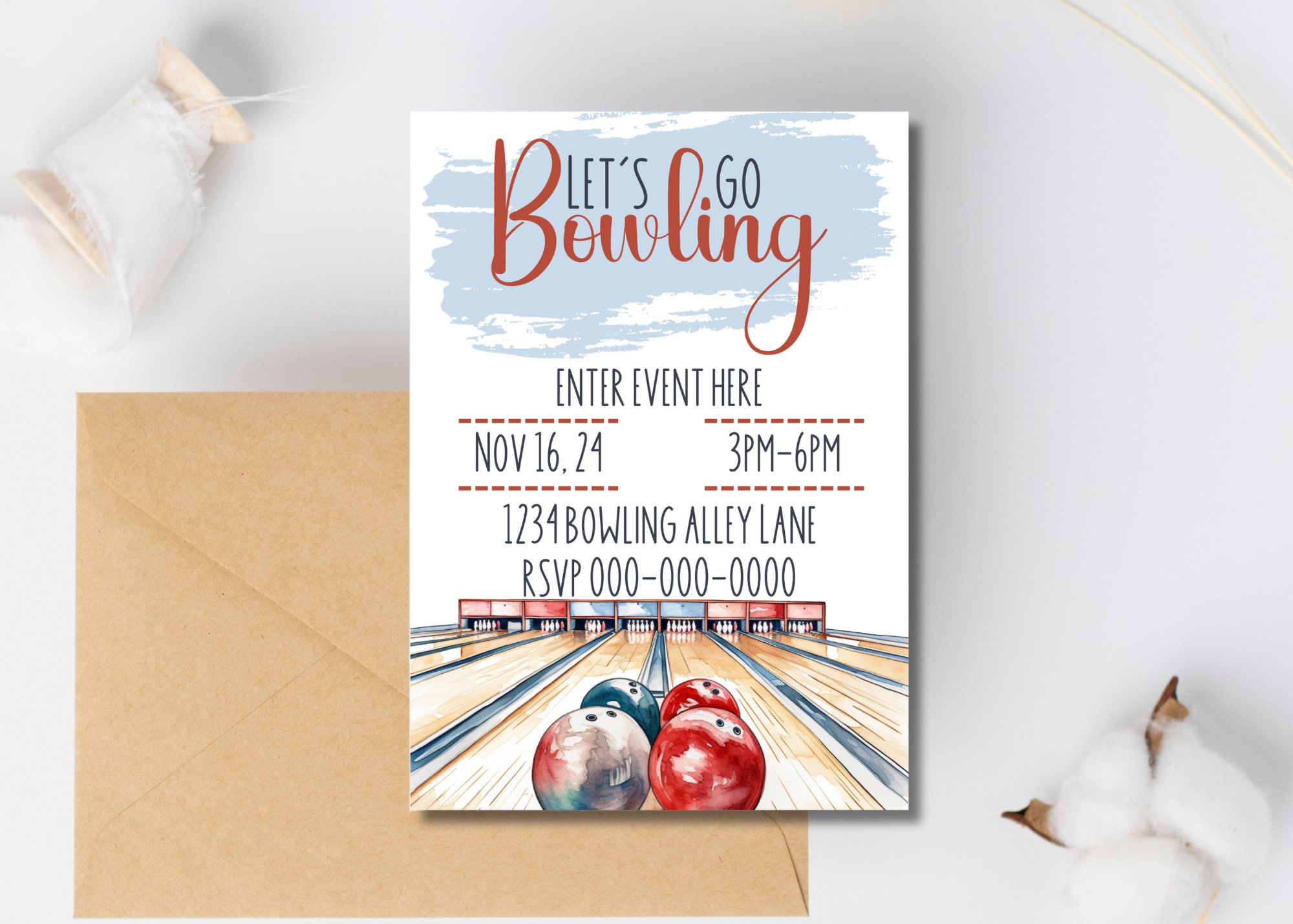 Instant DIGITAL Download, Editable Invitation Template- Bowling Invite ...