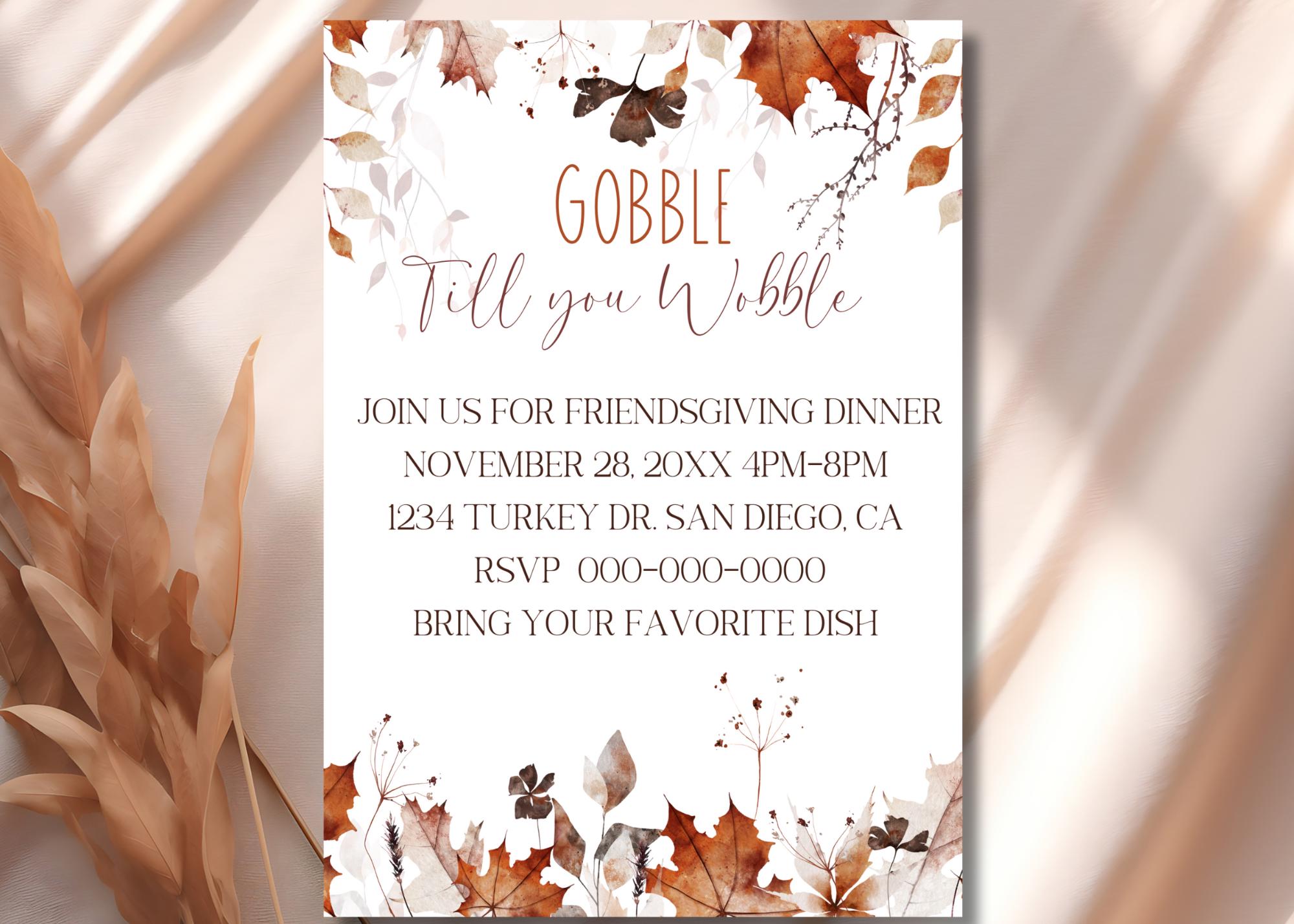 Friendsgiving Invitation - Gobble Till You Wobble - Thanksgiving Dinner ...