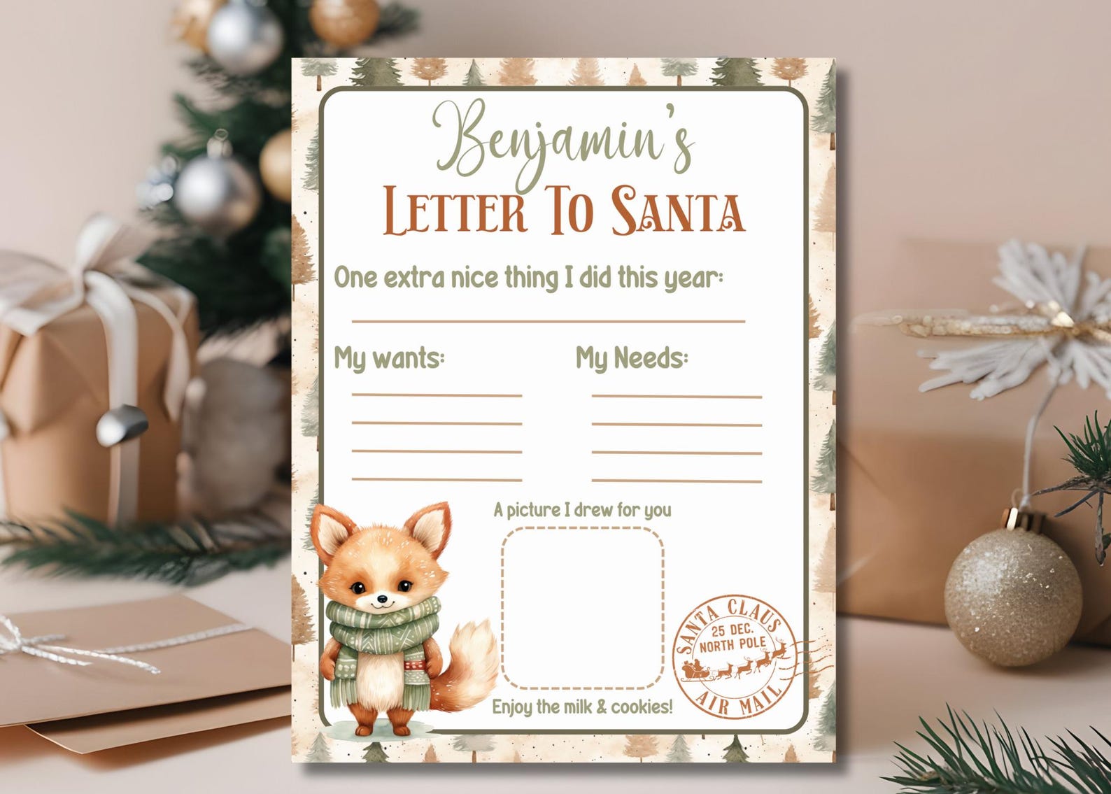 Christmas List Template - Printable Christmas Wish List, Santa Letter ...