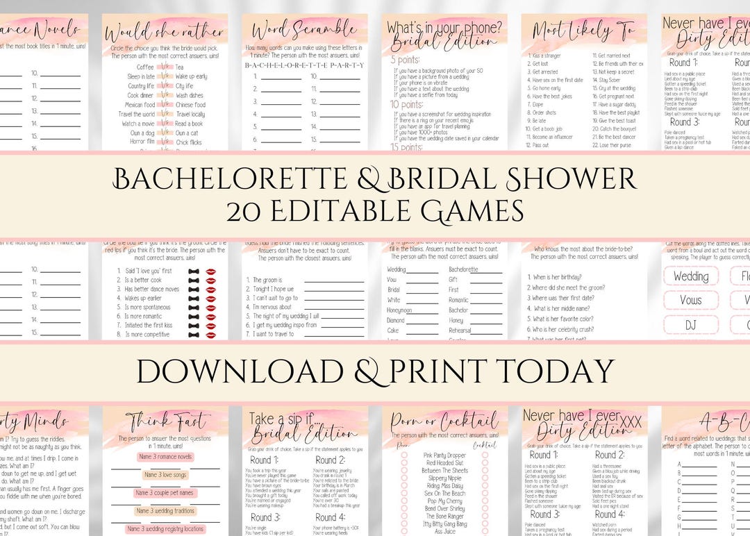 Digital Game Bundle - Same Day Edit/print - For: Bachelorette Party ...