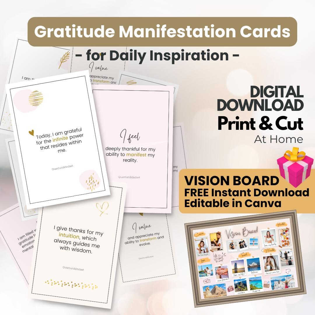 Gratitude Manifestation Cards - Set of 36 Editable & Printable ...