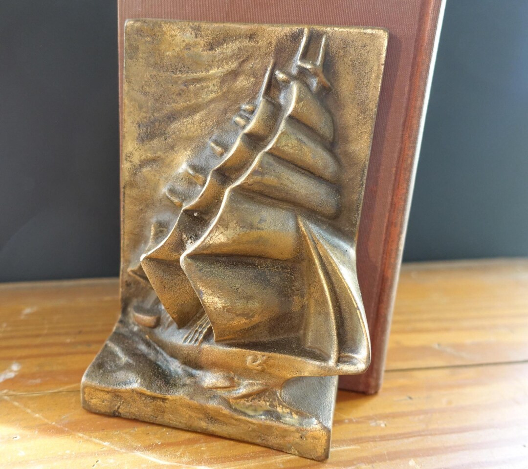 Large Antique Hubley Cast Metal Sailboat Bookends, 1920s Bronze ...