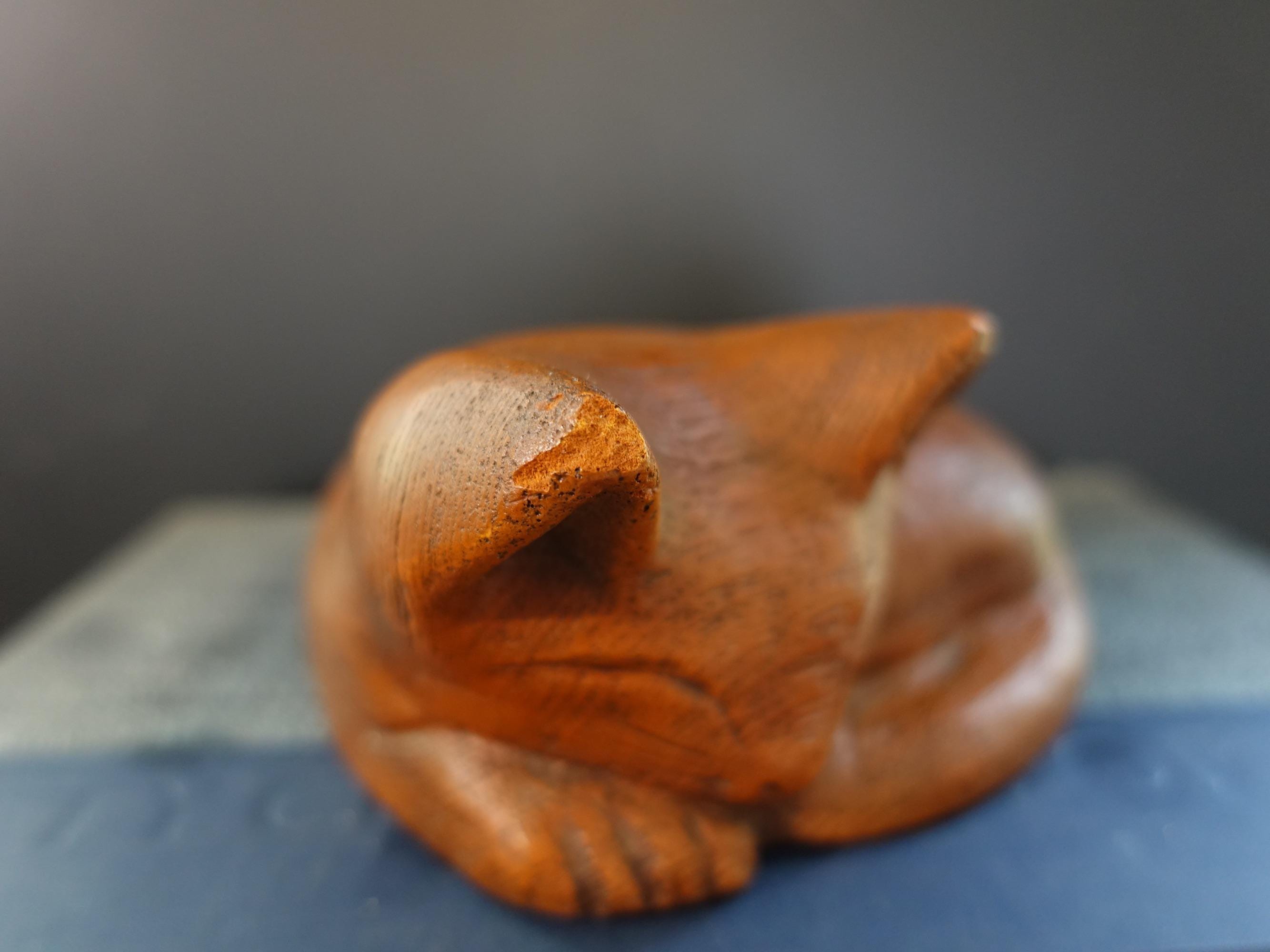 Wooden Hand Carved Cat Statue/figure, Wood Cat /kitten, Vintage Solid ...