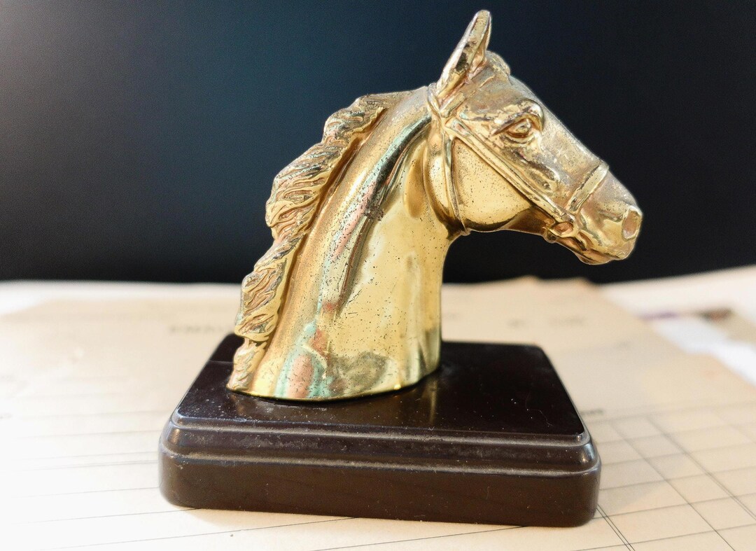 Vintage MCM Horse Head Paperweight, Equestrian Brass Bust, Horse Statue ...