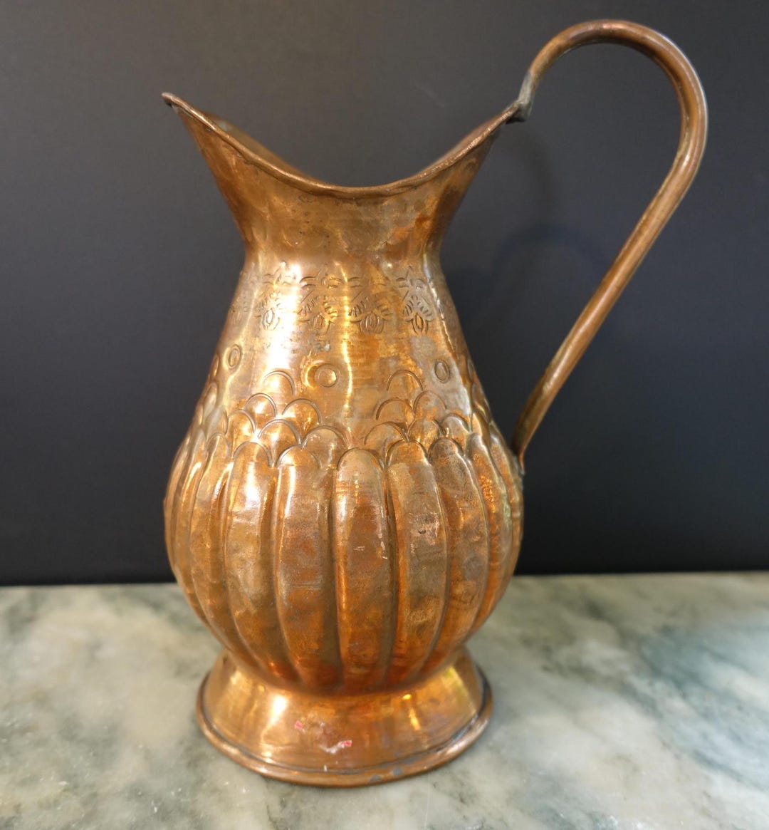 Vintage Copper Etched Pitcher, Solid Copper Pitcher,antique Flower ...