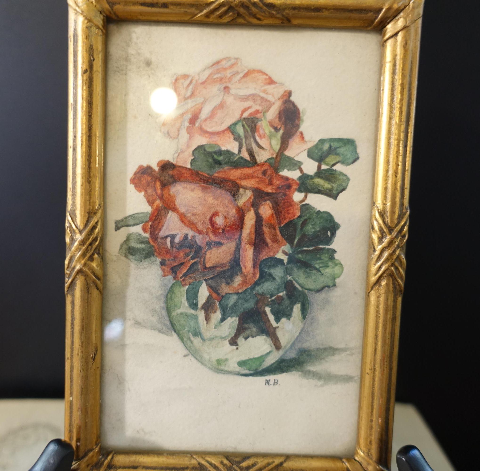 Antique French Watercolor Painting of Roses, Signed Original Watercolor ...
