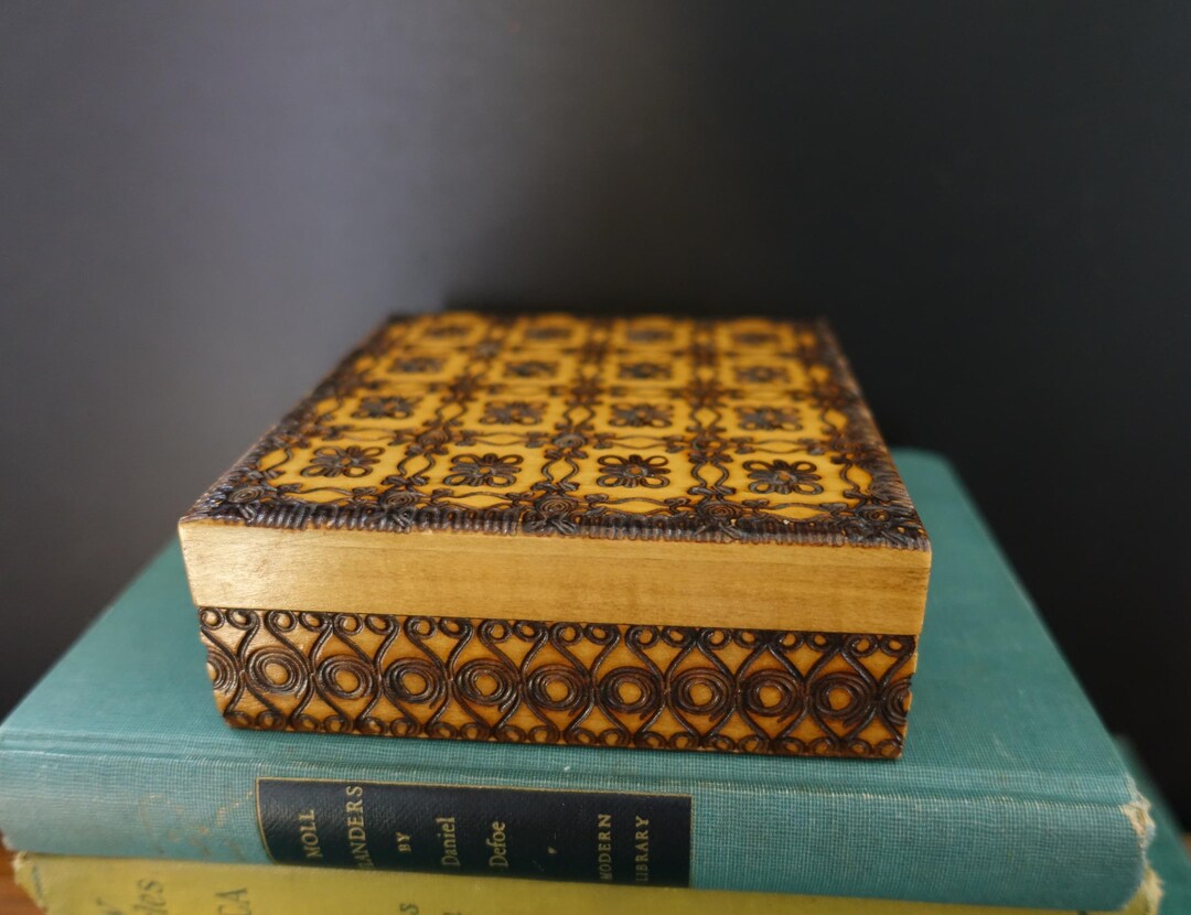 Vintage Polish Wooden Box - Pyrography Floral Folk Art Box, Trinket ...